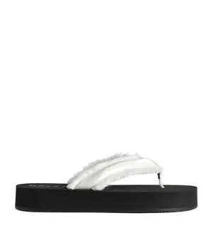 Balenciaga Fringed Platform Flip Flops - White