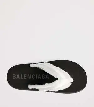 Balenciaga Fringed Platform Flip Flops - White