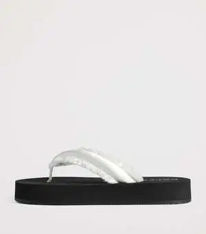 Balenciaga Fringed Platform Flip Flops - White