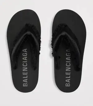 Balenciaga Fringed Jet Lag Flip Flops - Black