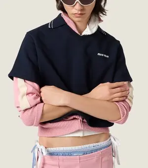 Miu Miu Cropped Cotton Logo Sweatshirt