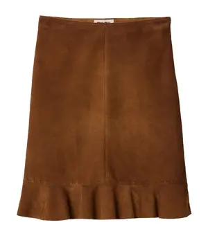 Miu Miu Waxed Suede Midi Skirt With Draped Hem