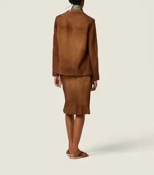 Miu Miu Waxed Suede Midi Skirt With Draped Hem