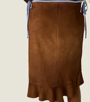 Miu Miu Waxed Suede Midi Skirt With Draped Hem