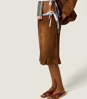 Miu Miu Waxed Suede Midi Skirt With Draped Hem