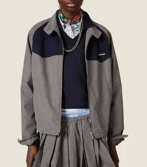 Miu Miu Cotton Gingham Check Zip-up Jacket