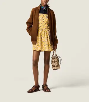 Miu Miu Waxed Suede Stripe Track Jacket - Brown