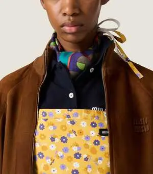 Miu Miu Waxed Suede Stripe Track Jacket - Brown