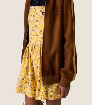 Miu Miu Waxed Suede Stripe Track Jacket - Brown