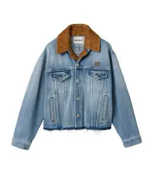 Miu Miu Denim And Suede Collared Jacket