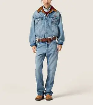 Miu Miu Denim And Suede Collared Jacket