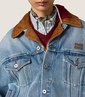 Miu Miu Denim And Suede Collared Jacket