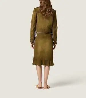 Miu Miu Waxed Suede Midi Skirt - Green