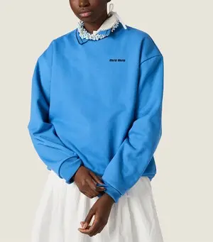 Miu Miu Cotton Fleece Logo Polo Sweatshirt