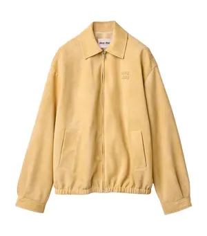 Miu Miu Waxed Suede Blouson Jacket With Logo Detail