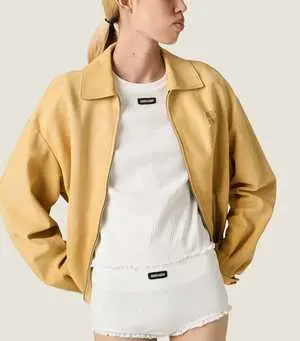 Miu Miu Waxed Suede Blouson Jacket With Logo Detail