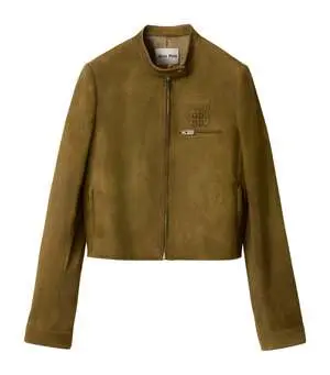 Miu Miu Waxed Suede Moto Jacket - Green