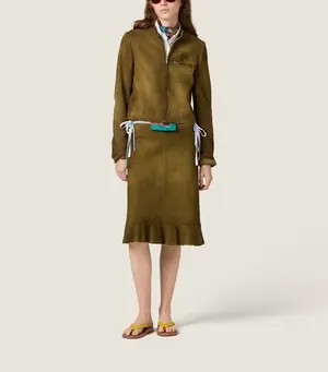Miu Miu Waxed Suede Moto Jacket - Green