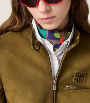 Miu Miu Waxed Suede Moto Jacket - Green