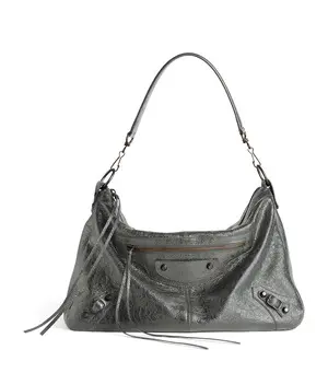 Balenciaga Medium Lambskin Le City Moto Shoulder Bag - Grey