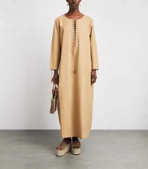 Tory Burch Linen Blend Kaftan With Tie Detail