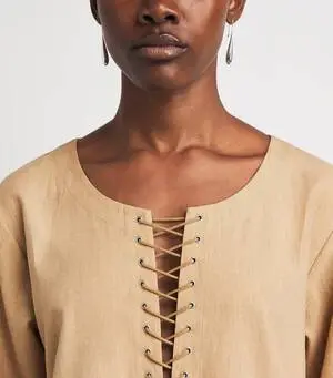 Tory Burch Linen Blend Kaftan With Tie Detail