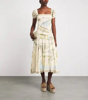 Tory Burch Silk-cotton Printed Midi Dress