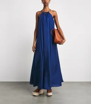 Zimmermann Silk Halterneck Maxi Dress With Open Back - Navy