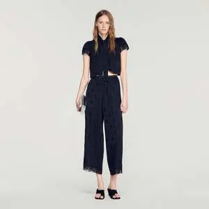 Sandro Paisley Jacquard Crop Top - Black