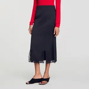 Sandro Mixed-material Lace Midi Skirt