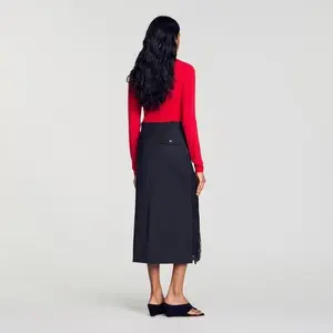 Sandro Mixed-material Lace Midi Skirt