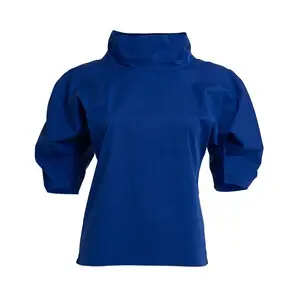 BIANCA POPP Puff Blouse With Collar In Cotton Mix - Blue