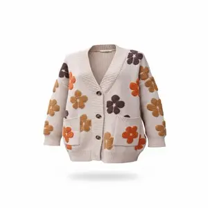 Saachi Floral Knit Beige Cardigan - Brown