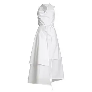 BIANCA POPP Asymmetrical Collar Bareback Dress In Cotton - White