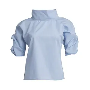BIANCA POPP Puff Blouse With Collar In Soft Cotton - Blue