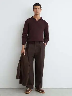 REISS Ashdown Cotton Open-collar Polo Jumper