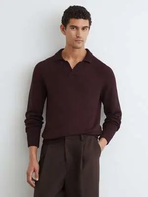 REISS Ashdown Cotton Open-collar Polo Jumper