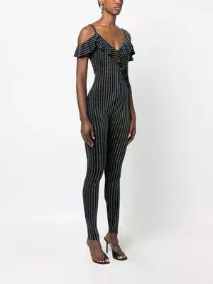 Dsquared2 Ruffled Glitter-stripes V-neck Jumpsuit