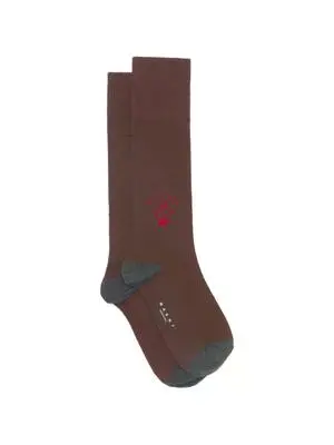 Marni Wool-cashmere Blend Socks With Heraldic Logo - Brown