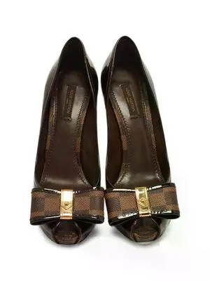 LOUIS VUITTON Damier Ebene Bow Platform Pumps