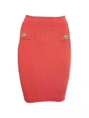 Balmain Ribbed Pencil Skirt - Red