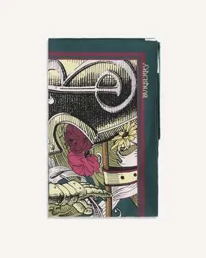 Burberry Silk Scarf With Etched Knight - Green
