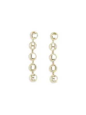 Chloé Script Drop Earrings In Vintage Brass - Gold
