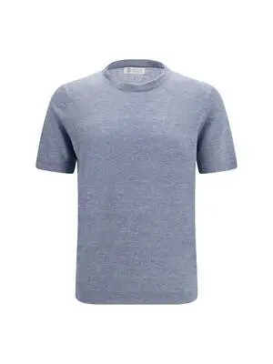 Brunello Cucinelli Linen And Cotton Crewneck T-shirt - Blue