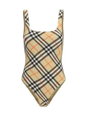 Burberry Check Swimsuit - Cream