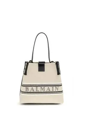 Balmain Release Bucket Bag In Canvas And Leather