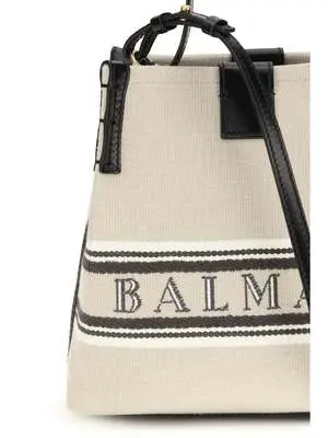 Balmain Release Bucket Bag In Canvas And Leather