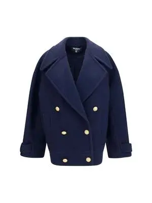 Balmain Double-breasted Wool Coat With Lion Button Embellishments - Blue