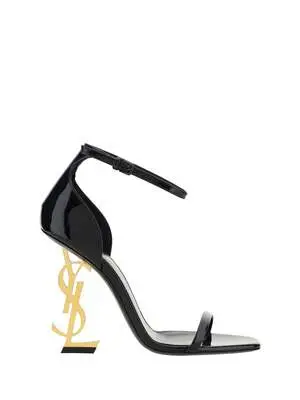 Saint Laurent Opyum Patent Leather Sandals With Sculptural Heel - Black