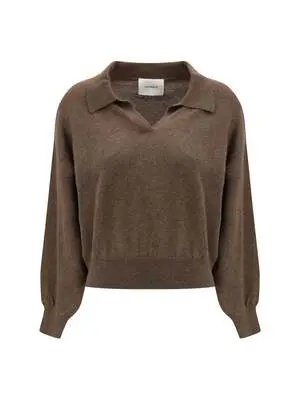 LISA YANG V-neck Cashmere Sweater With Sailor Collar - Brown